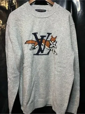 Louis Vuitton | Sweaters | Louis Vuitton Mens Gray Fox Logo Crewneck ...